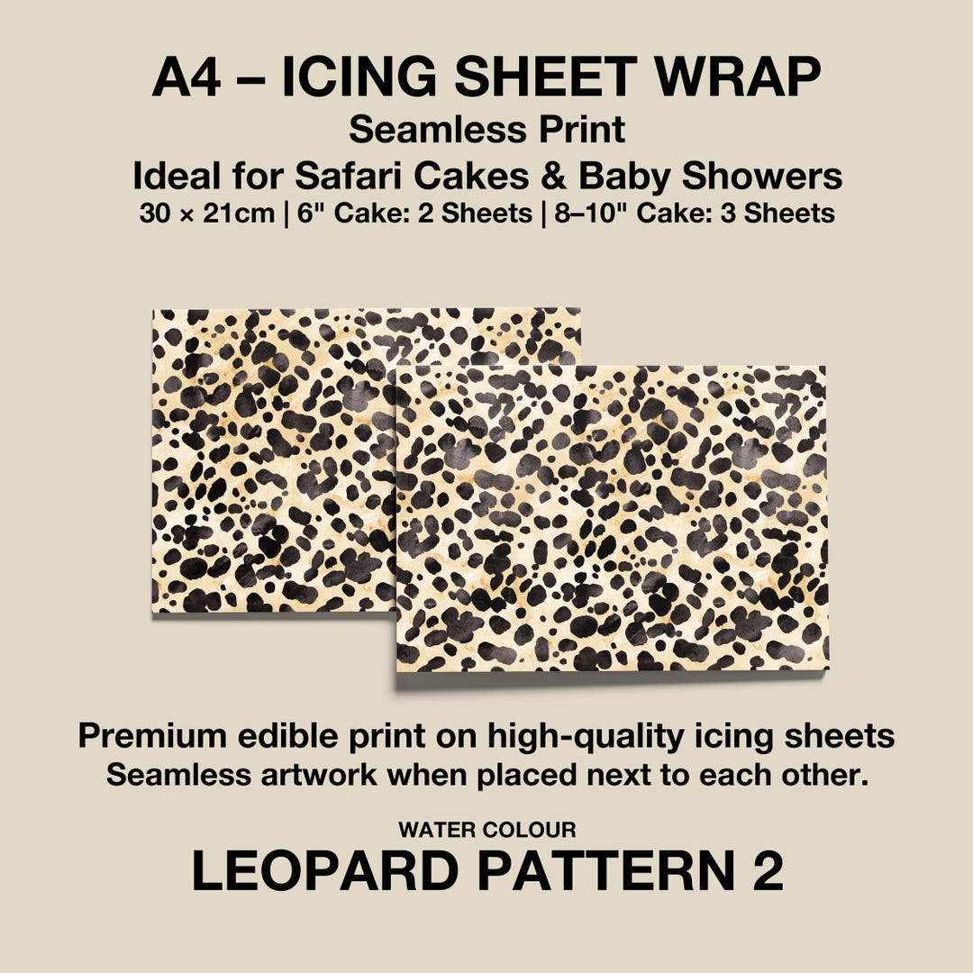 Watercolour LEOPARD Print Icing Sheet Wrap | A4 Edible Cake Wrap ...
