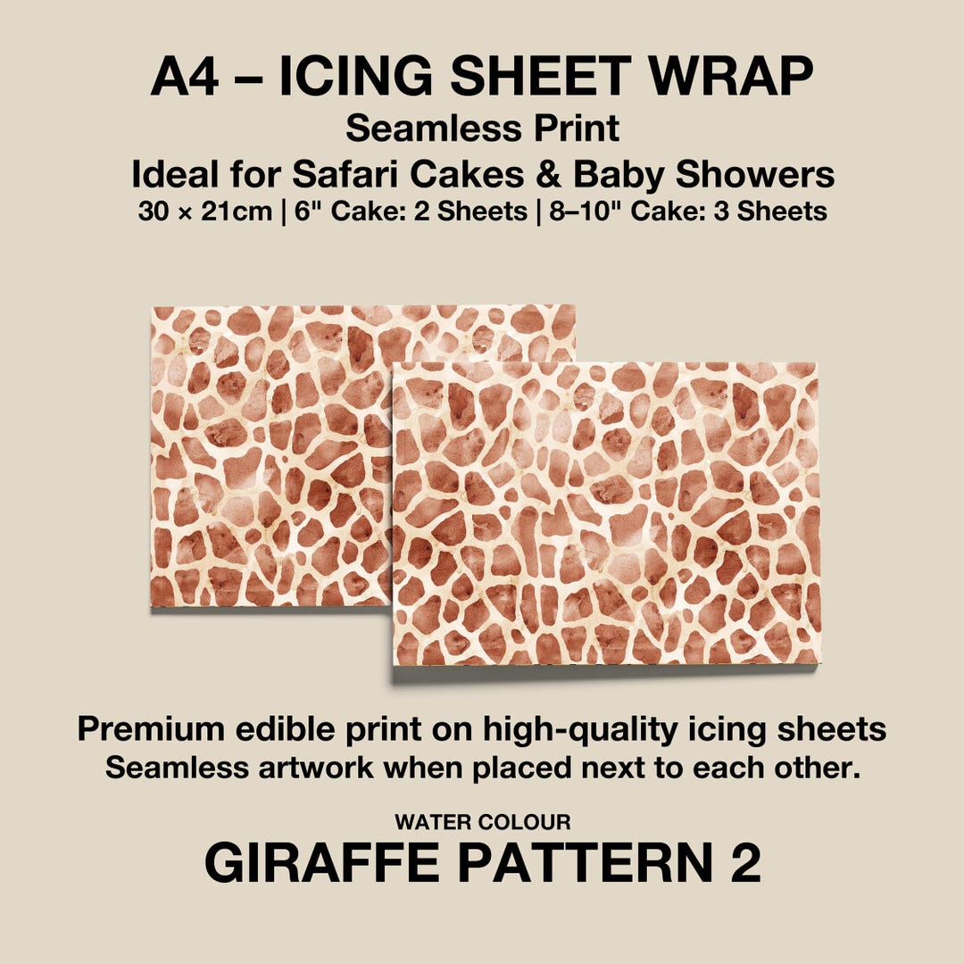 Watercolour GIRAFFE Print Icing Sheet Wrap | A4 Edible Cake Wrap ...