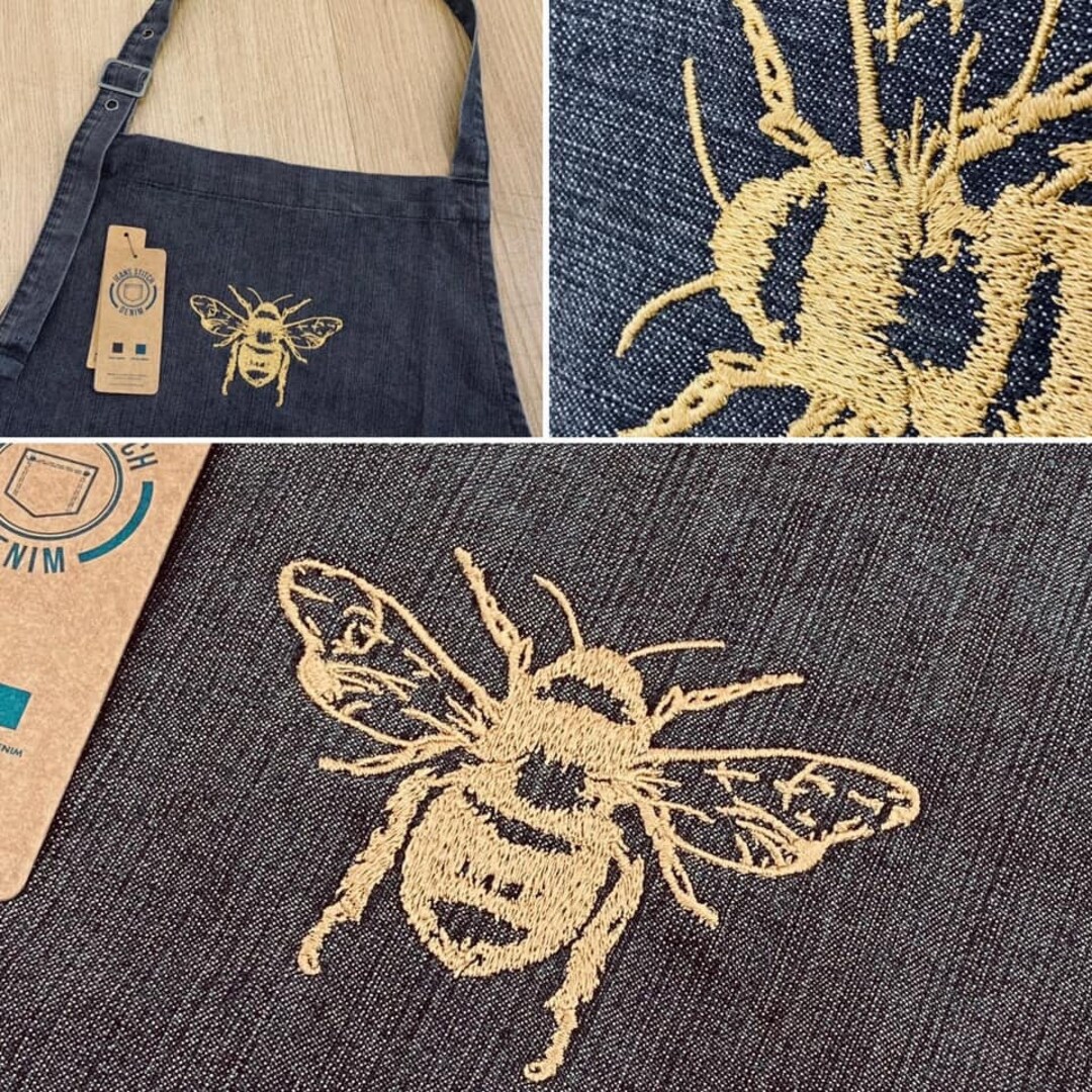 Embroidered Denim Apron Embroidered Manchester Bee Chef Apron WITH ...