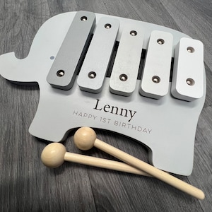 Personalised Elephant Wooden Engraved Toy Xylophone Elephant Baby First ...