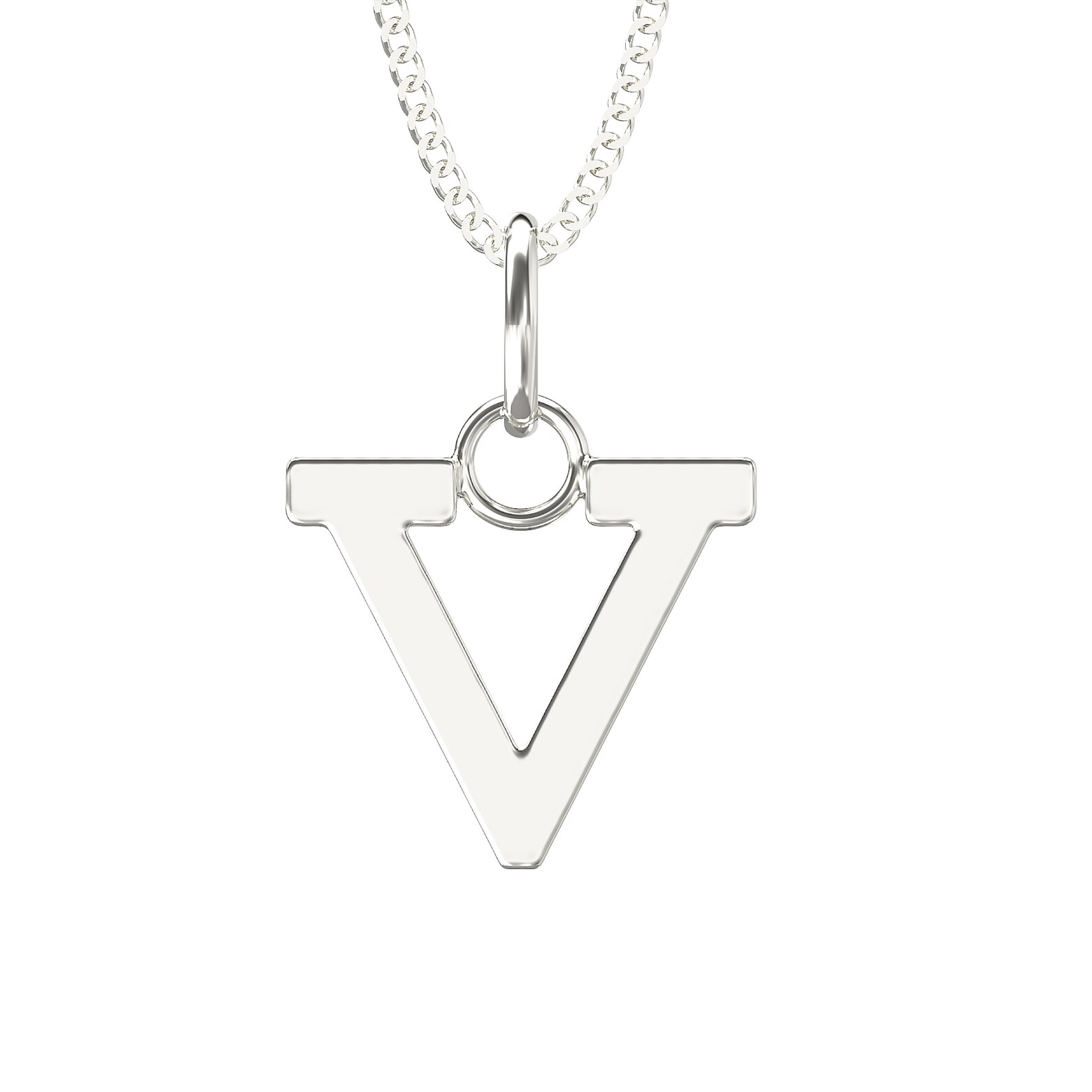 925 Sterling Silver V Initial Letter Necklace Pendant, A-Z Alphabet ...