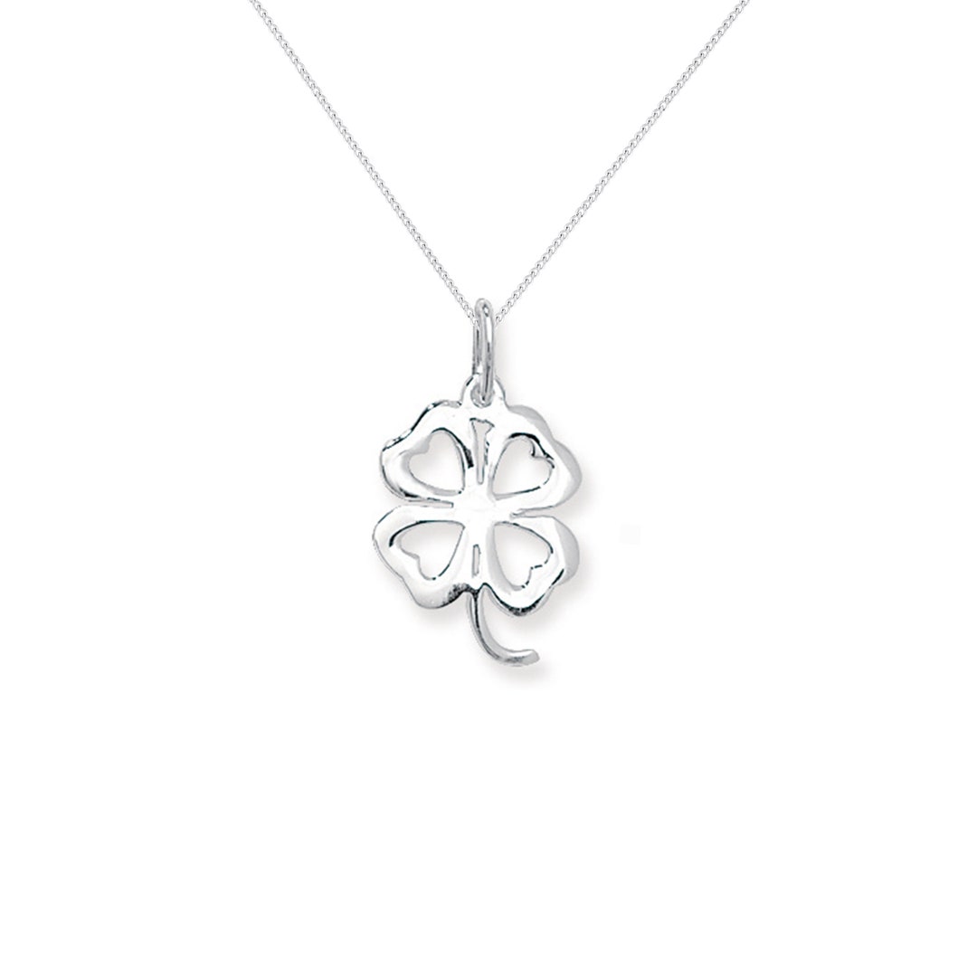 Aeon Sterling Silver Plain 4 Leaf Clover Pendant Necklace Chain ...