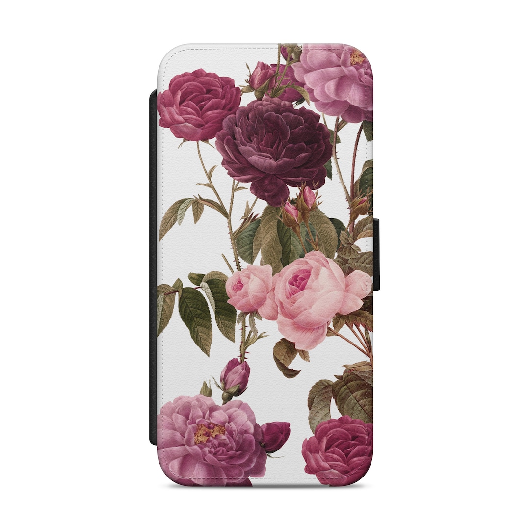 Vintage Pink Garden Roses PU Leather Flip Wallet Phone Case for Samsung ...