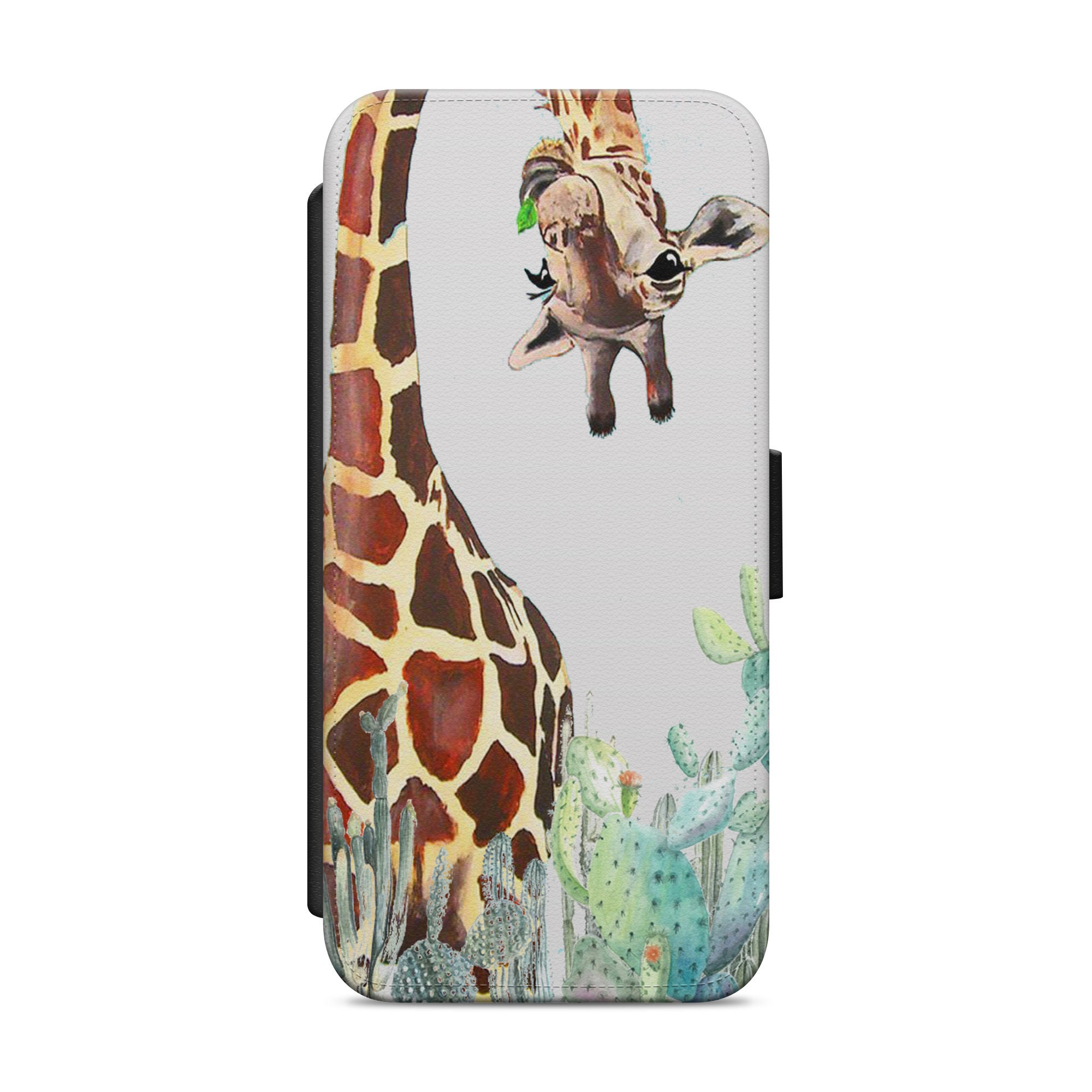 Giraffe Cactus Wild Animals Painting Wallet Phone Case Cover for iPhone ...