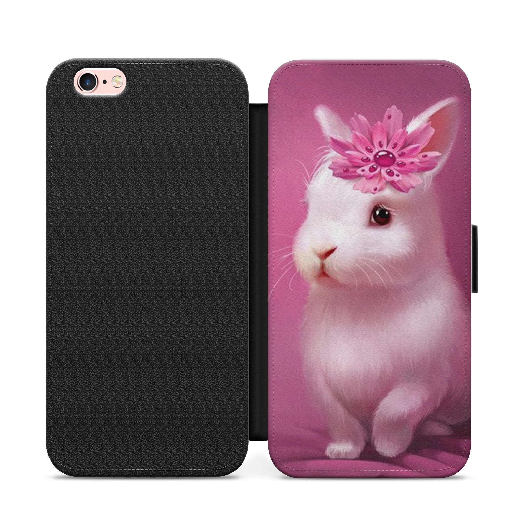 Rabbit Bunny Cute Pink Flip Wallet Phone Case for Samsung iPhone Huawei ...