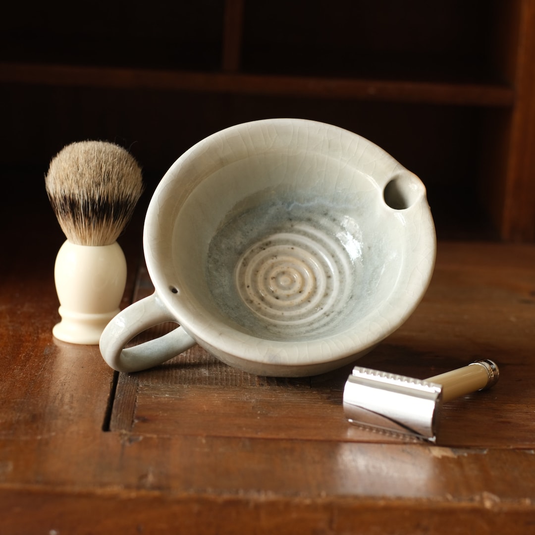 Light Blue Shaving Scuttle. Woodfired Ceramic Shaving Bowl for Wet ...