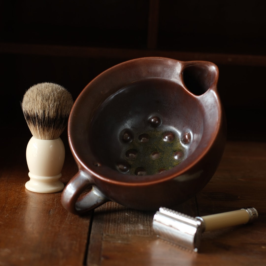 Big Metallic Brown Shaving Scuttle. Woodfired Ceramic Shaving Bowl for ...