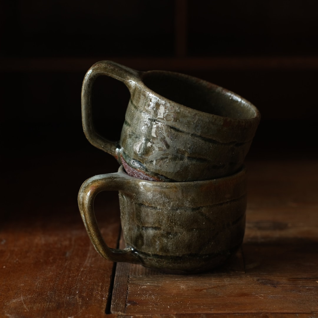 Woodfired Stoneware Coffee Cup Set: Ash Glazed Ceramic Mugs - Etsy
