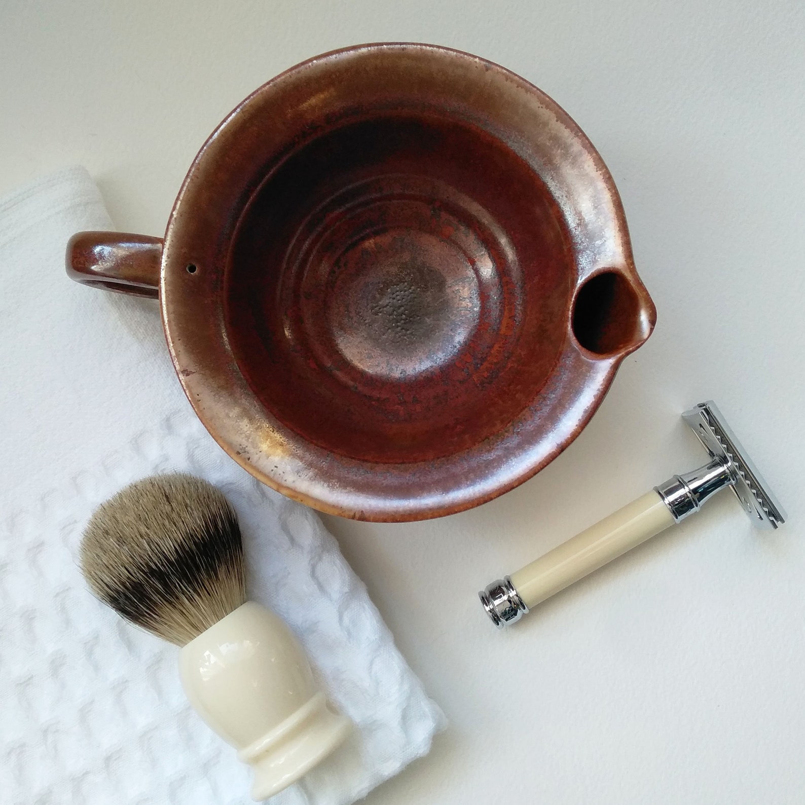 Woodfired porcelain shaving scuttle. Brown red ceramic shaving | Etsy