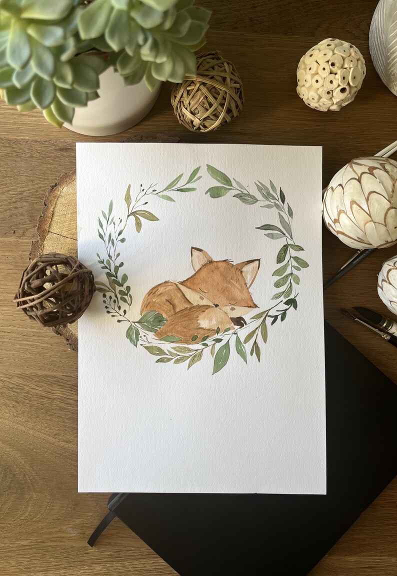 Personalized Baby Fox Birth Announcement Hand-painted Watercolor ...
