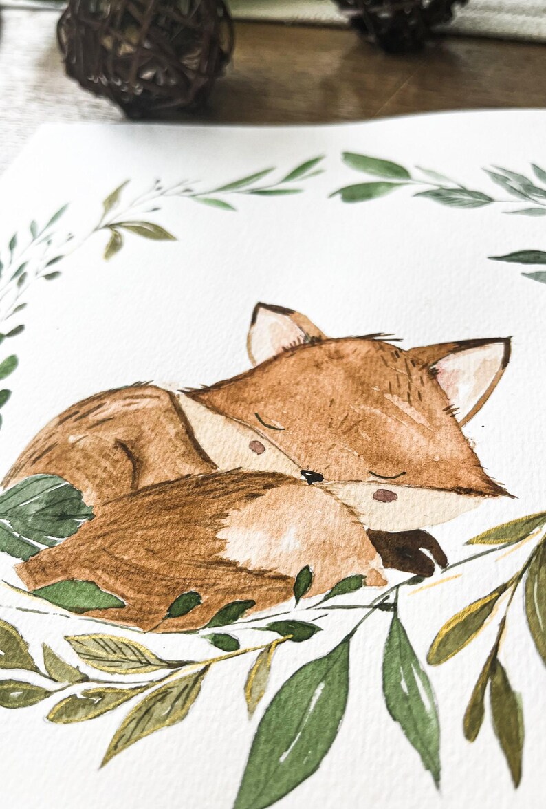 Personalized Baby Fox Birth Announcement Hand-painted Watercolor ...