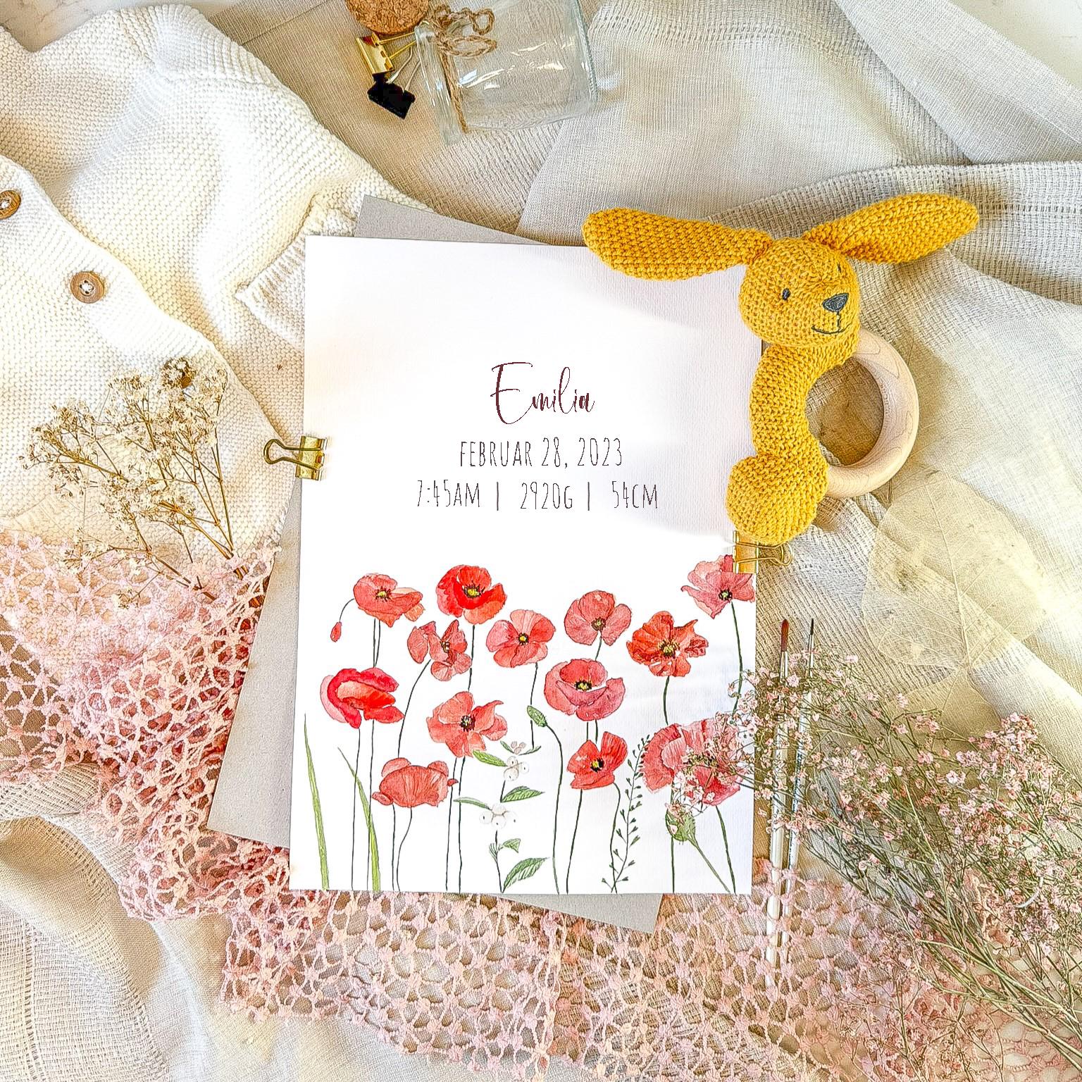 Personalized Birth Certificate With a Motif of Wildflowers, Hand ...