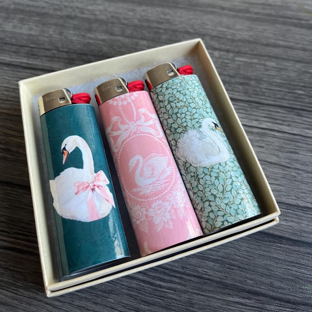 Swan Lighter Set, Set of 3 BIC Lighters, Cute Girly Disposable Lighters ...