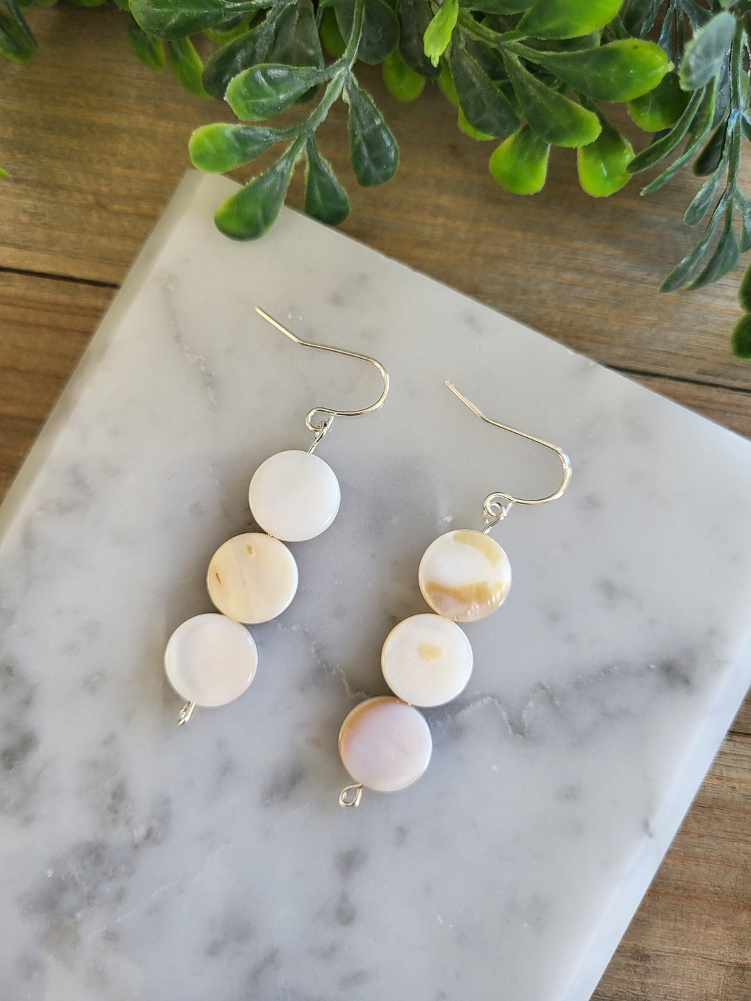 Shell Bead Earrings, Bead Dangle Earrings, Neutral Earrings, Handmade ...