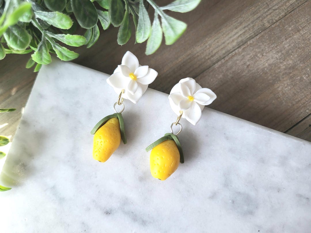 Lemon Fruit Dangle Earrings, Lemon Fruit Earrings, Polymer Clay Dangle ...