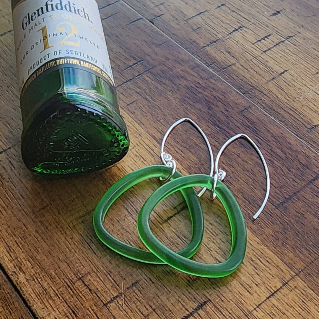 Upcycled Glass Earrings | Recycled Glenfiddich Bottle | Unique Green ...