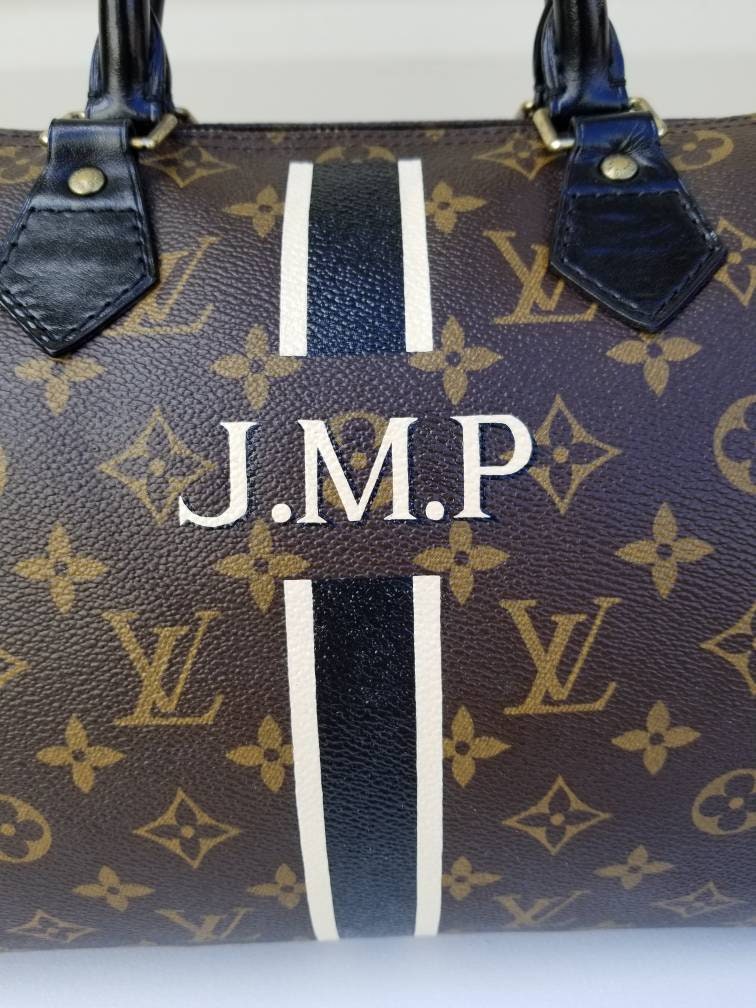 Monogrammed Hand Paint With 3 Stripes on Bag customer - Etsy