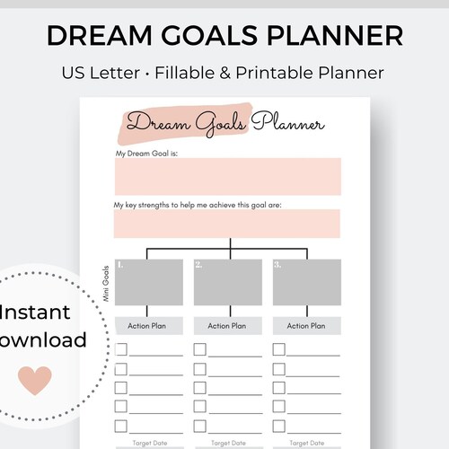 Dream Goal Planner Printable Goal Setting Printable PDF - Etsy