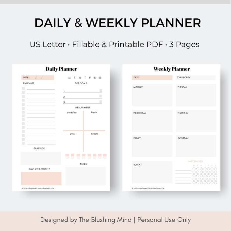 Daily & Weekly Fillable Planner: Printable PDF, Fillable PDF, Instant ...
