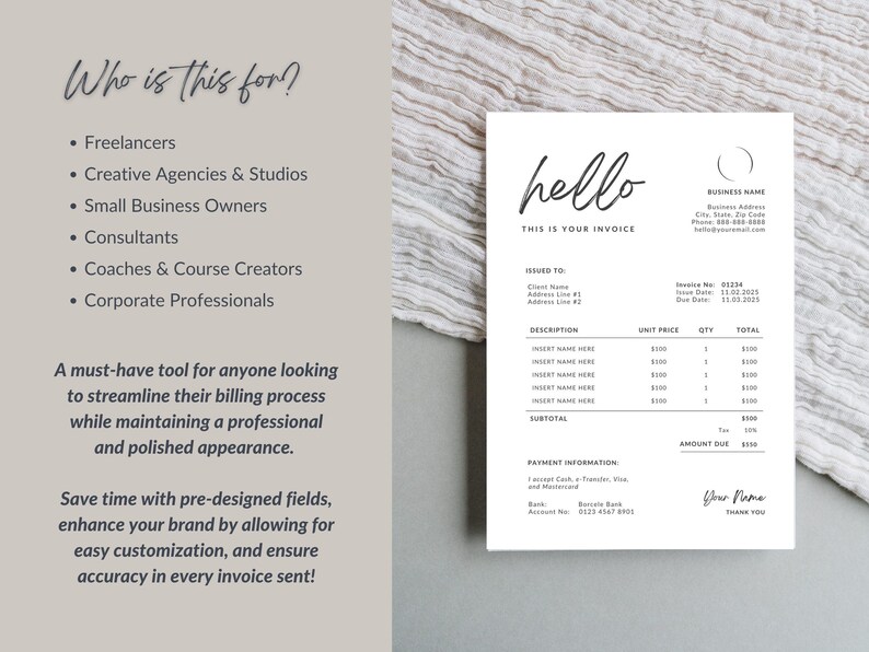 Invoice Template Canva Editable Invoice Template Billing Form Services ...