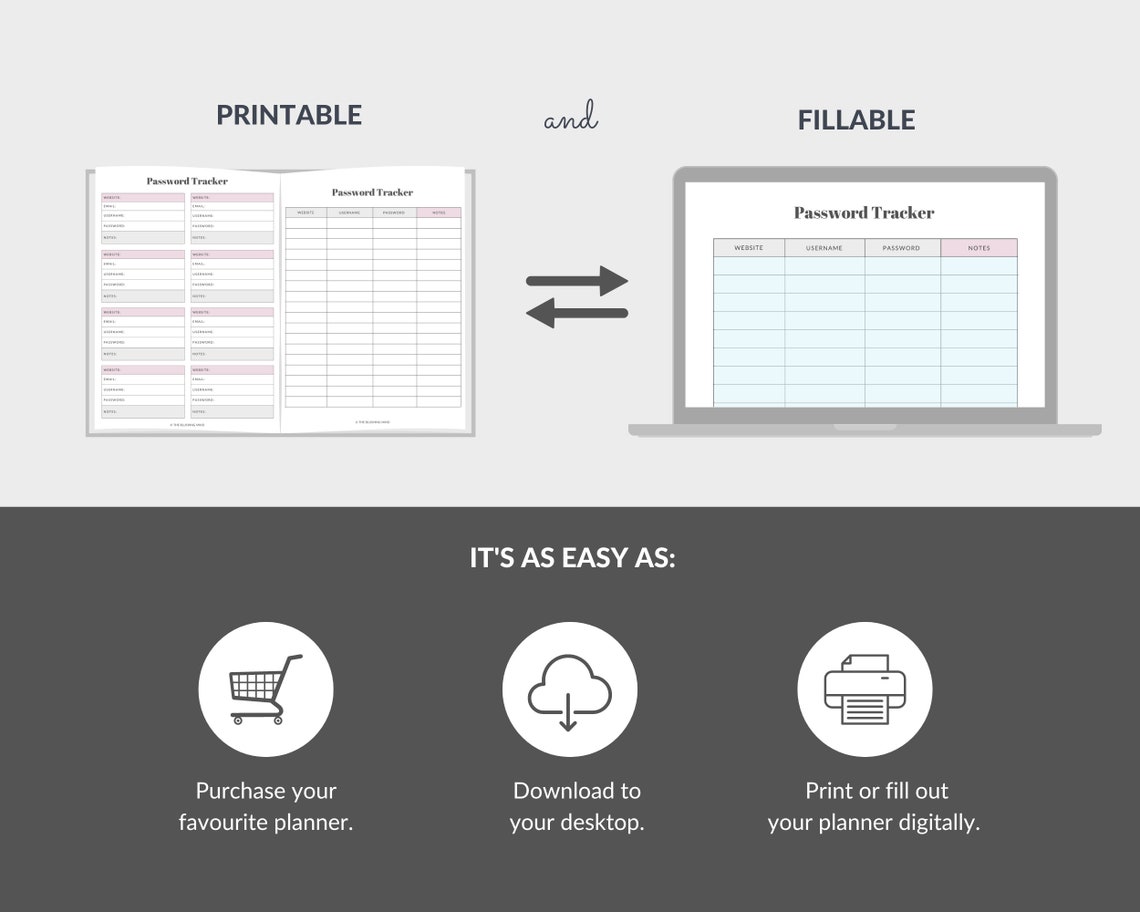 Printable And Fillable Password Tracker Password Log Password Keeper Password Planner Password