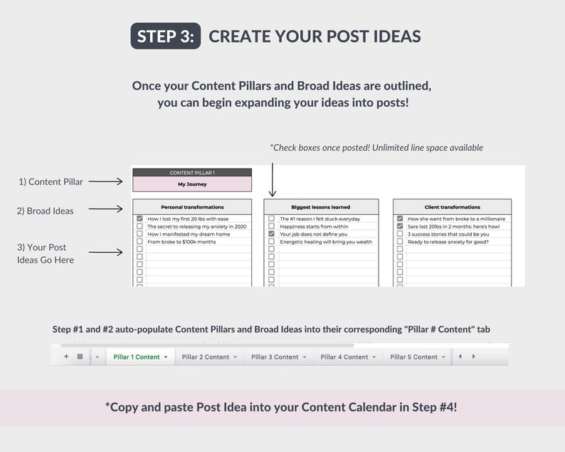 Content Pillars Planner, Google Sheets Template, Social Media Planner ...