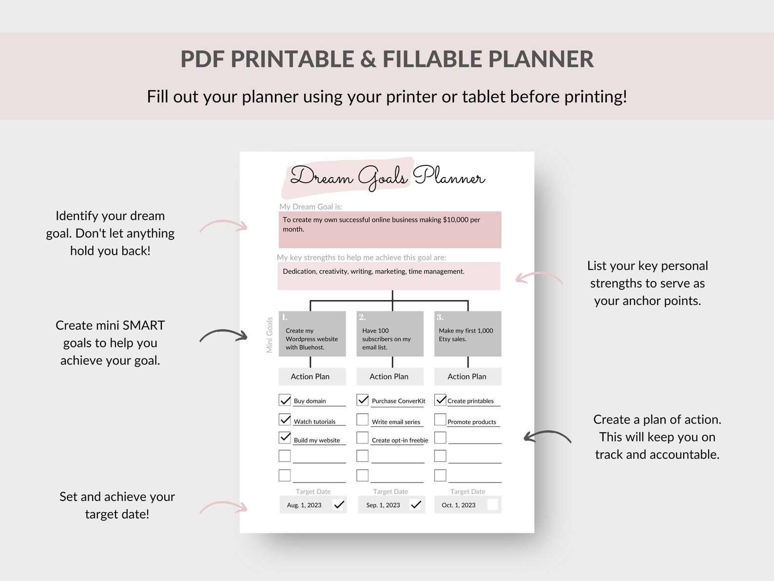 Goal Planner Printable, Goal Planner Digital, Goal Setting Template ...