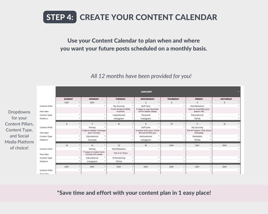 Content Pillars Planner, Google Sheets Template, Social Media Planner ...
