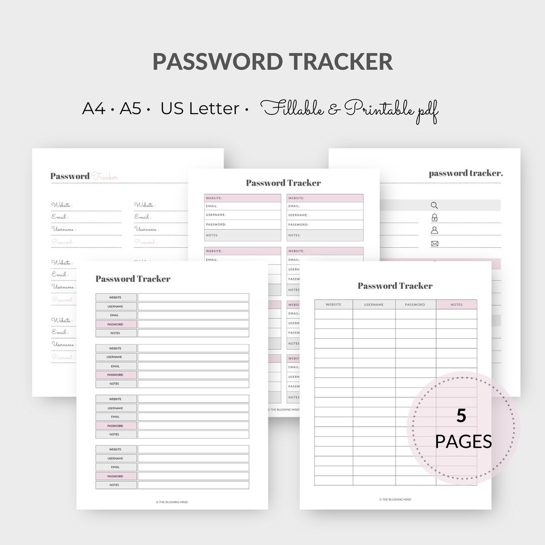 Printable & Fillable Password Tracker, Password Log, Password Keeper, Password Planner, Password ...