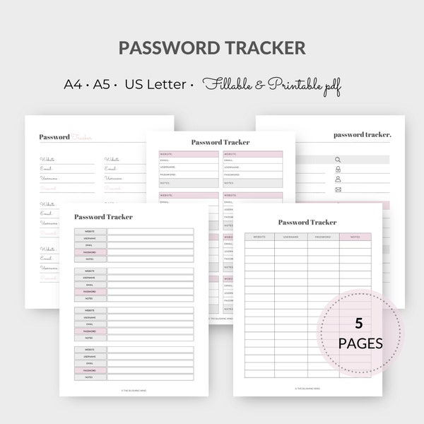 Printable & Fillable Password Tracker, Password Log, Password Keeper ...