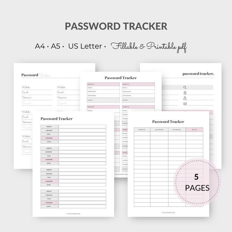 Printable & Fillable Password Tracker, Password Log, Password Keeper ...