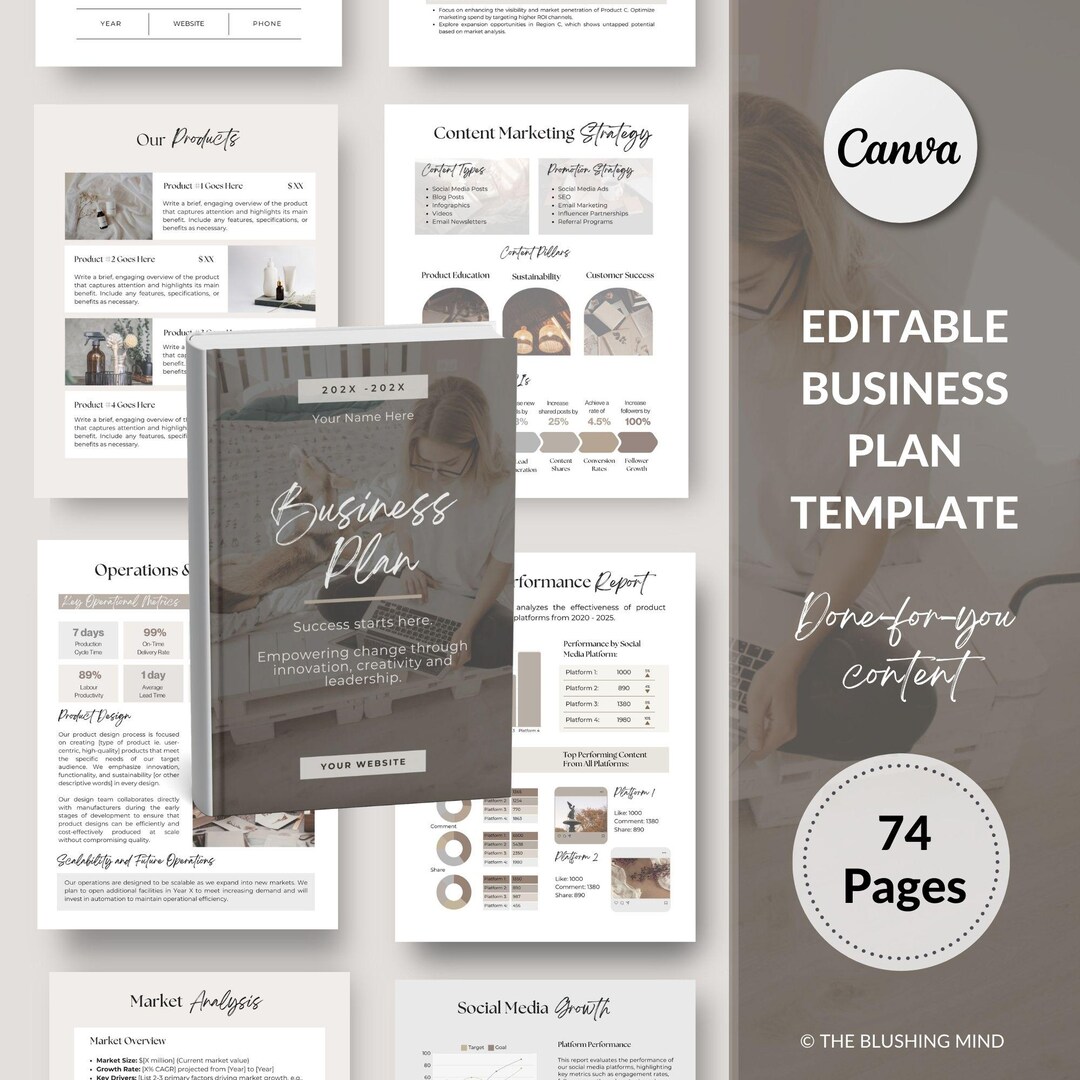 Business Plan Template Editable Canva Template Business Plan Workbook ...