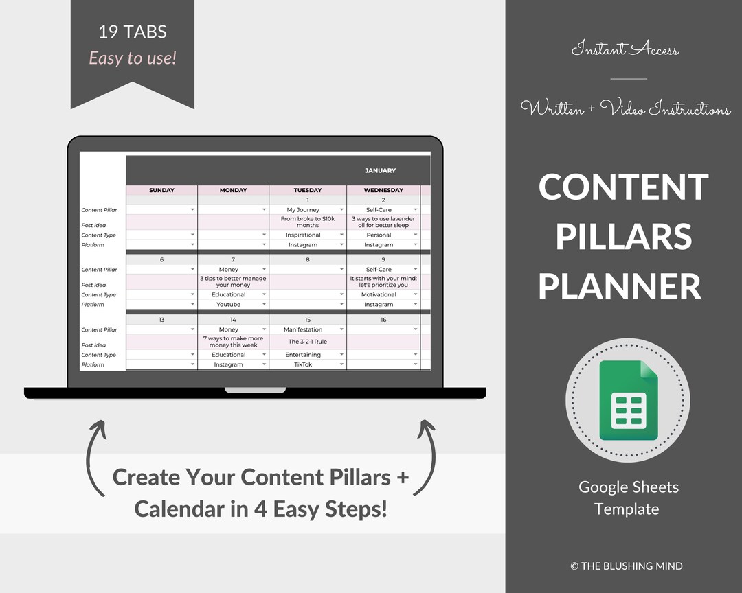 Content Pillars Planner Google Sheets Template Social Media - Etsy