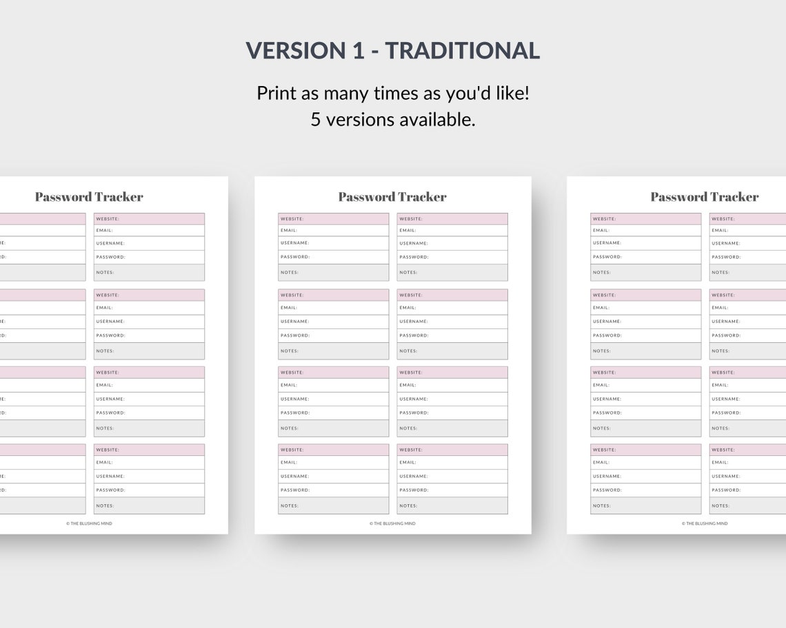 Printable & Fillable Password Tracker, Password Log, Password Keeper ...