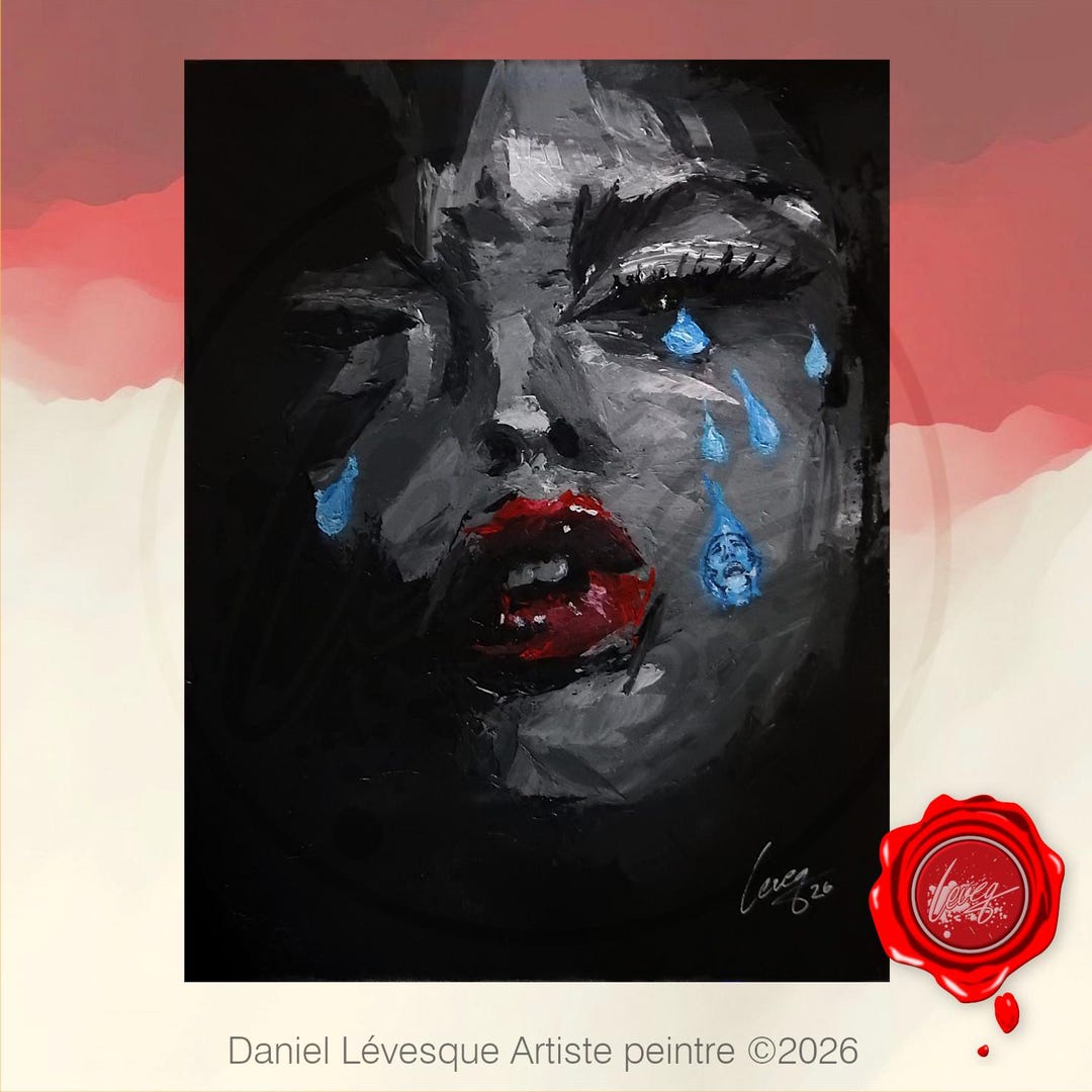 Weeping Woman Face Original Acrylic Painting Contemporary Portrait ...