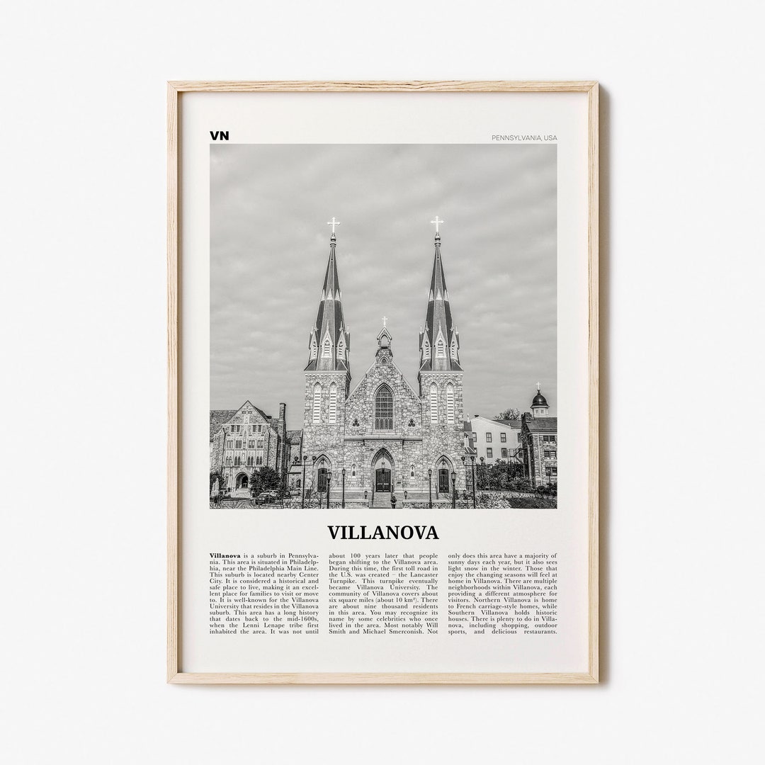 Villanova Print Black and White, Villanova Wall Art, Villanova Poster ...
