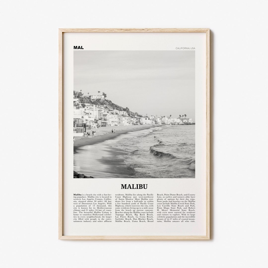 Malibu Print Black and White No 1, Malibu Wall Art, Malibu Poster ...