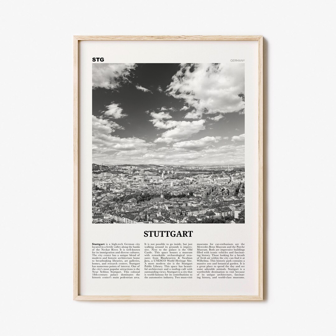 Stuttgart Print Black and White, Stuttgart Wall Art, Stuttgart Poster ...