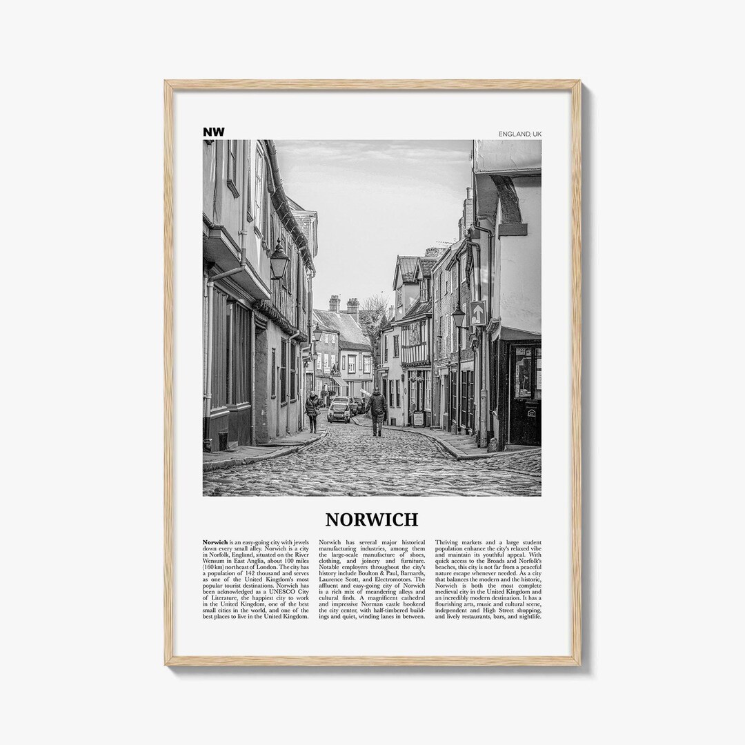 Norwich Poster Print Black and White, United Kingdom Travel Wall Art ...