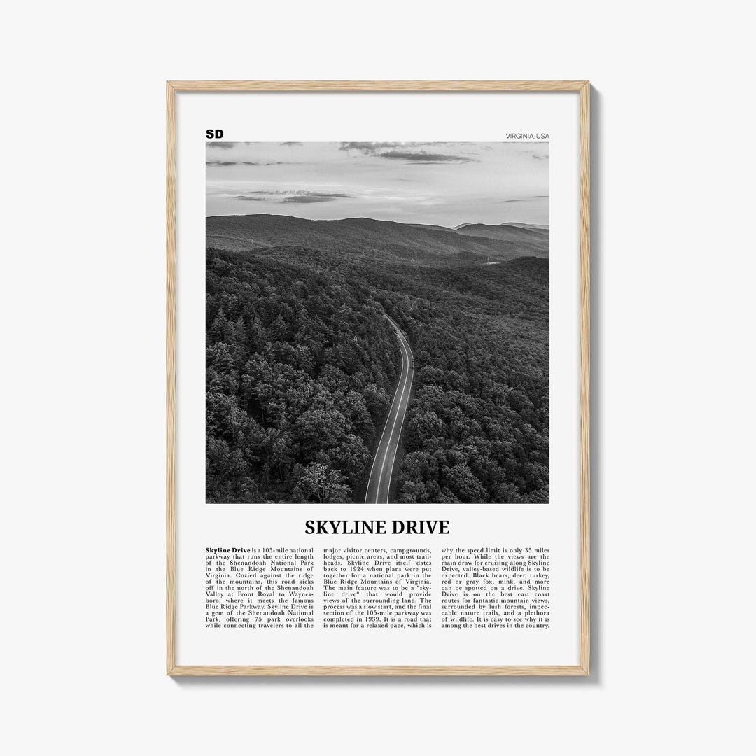 Skyline Drive Print Black and White, Skyline Drive Art, Skyline Drive ...