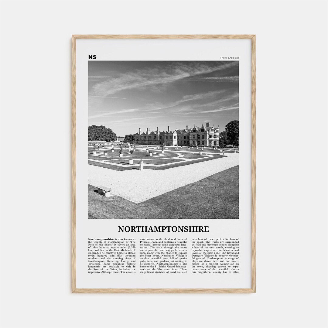 Northamptonshire Print Black and White, Northamptonshire Wall Art ...