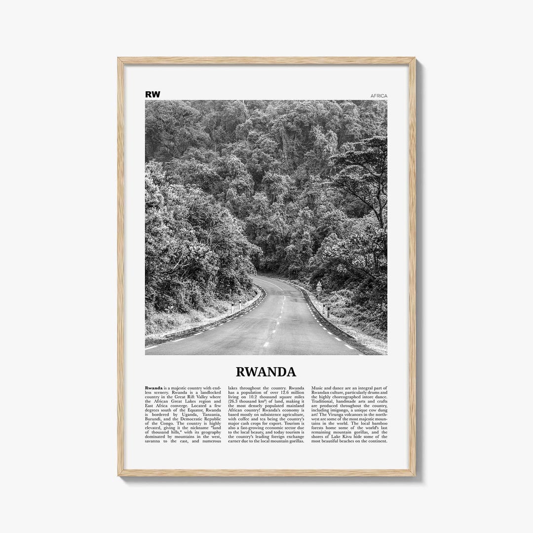 Rwanda Print Black and White, Rwanda Wall Art, Rwanda Poster, Rwanda ...