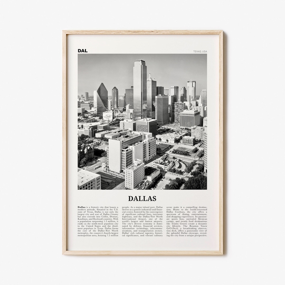 Dallas Print Black and White No 2, Dallas Wall Art, Dallas Poster ...