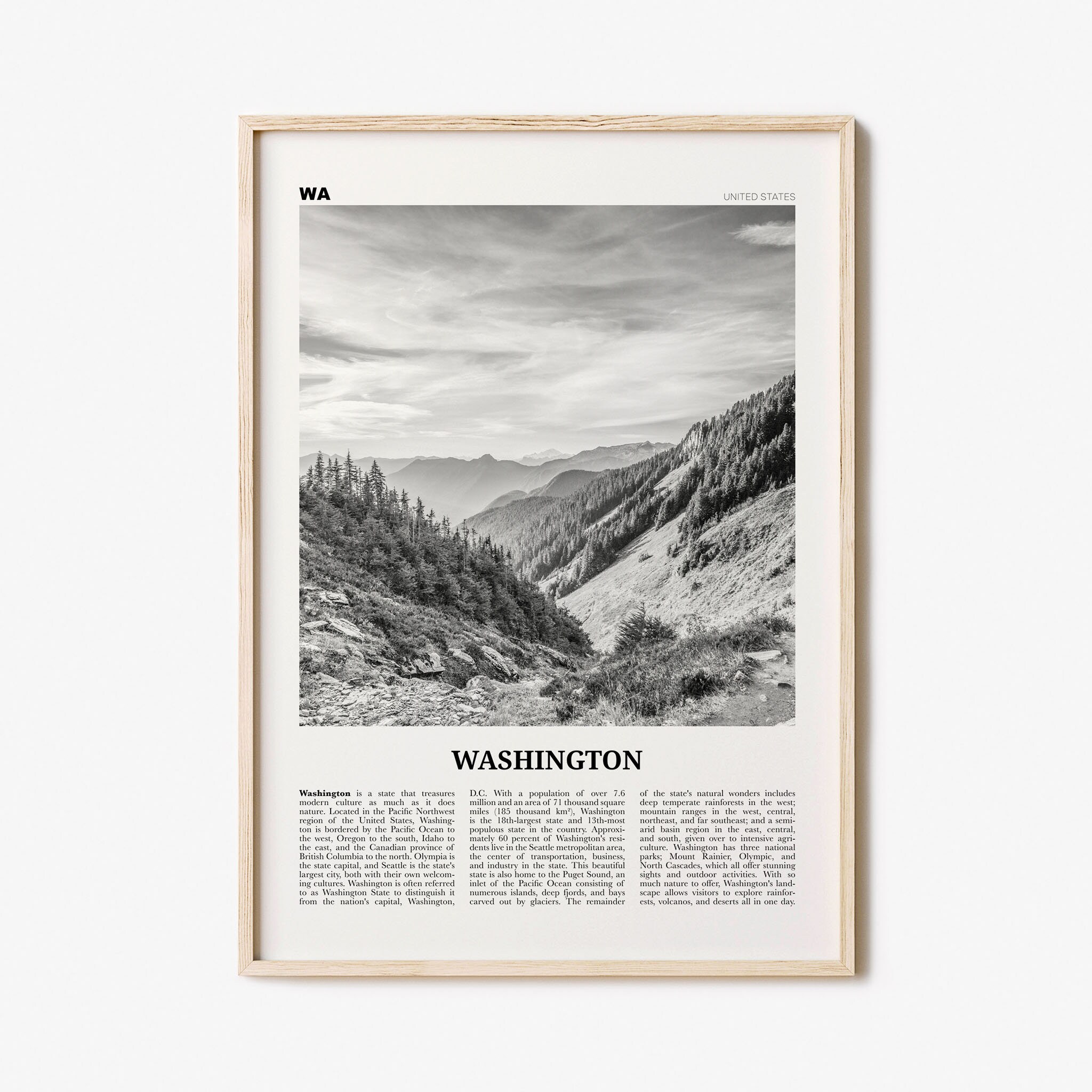 Washington State Print Black and White Landscape Washington - Etsy