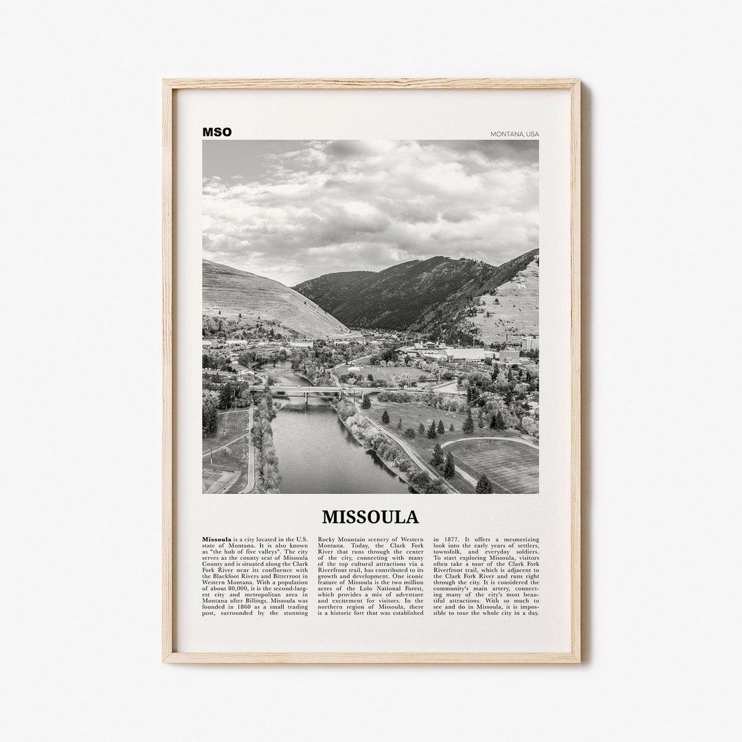 Missoula Print Black and White, Missoula Wall Art, Missoula Poster ...