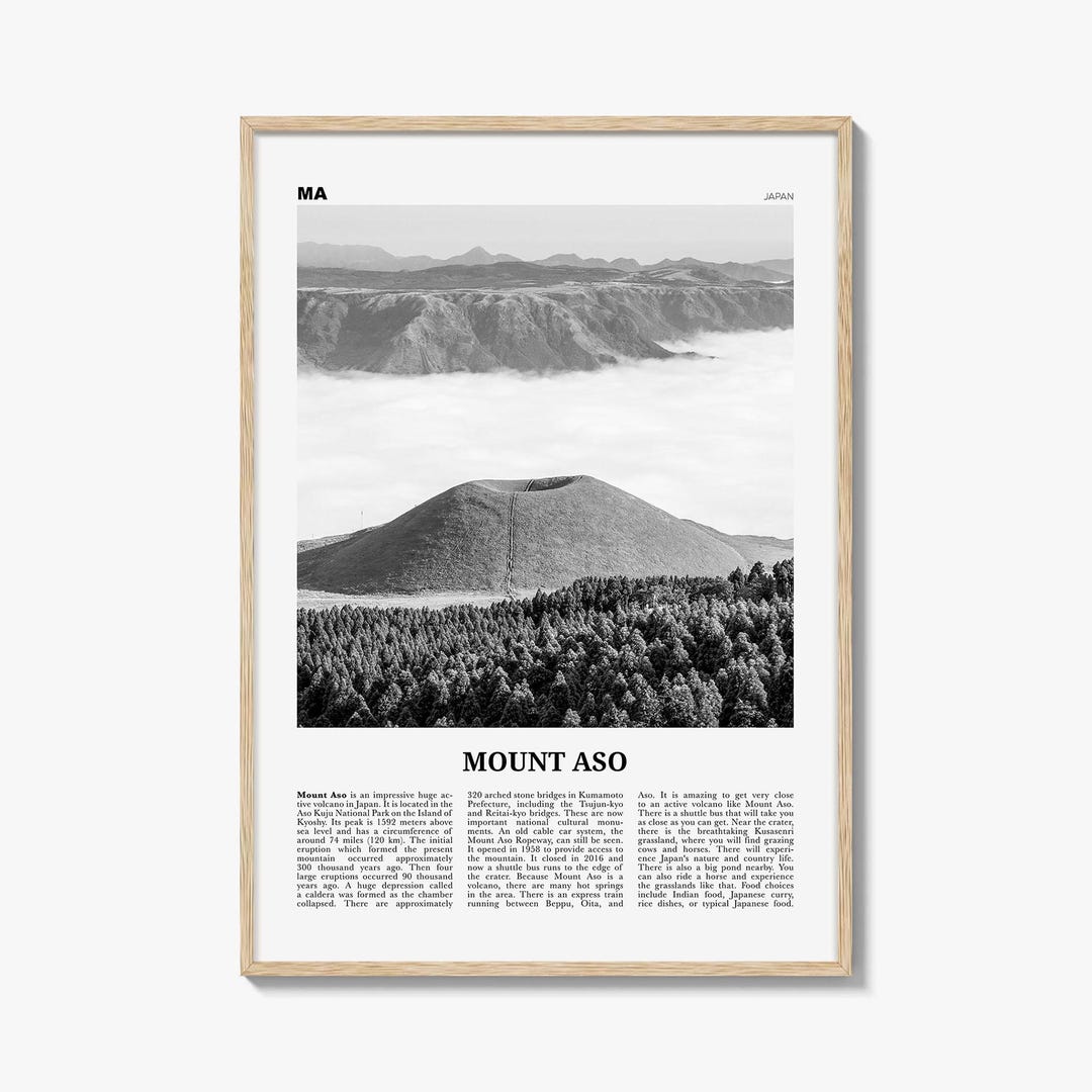 Mount Aso Print Black and White, Mount Aso Wall Art, Mount Aso Poster ...