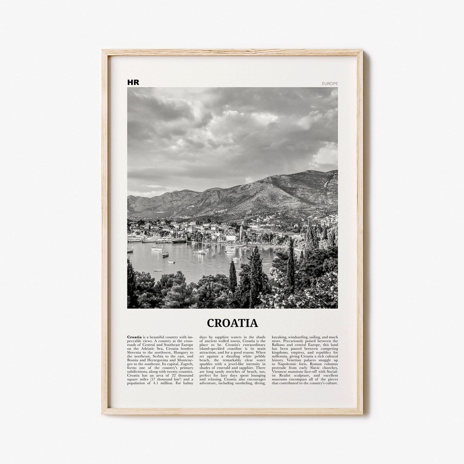 Croatia Print Black and White Croatia Wall Art Croatia - Etsy