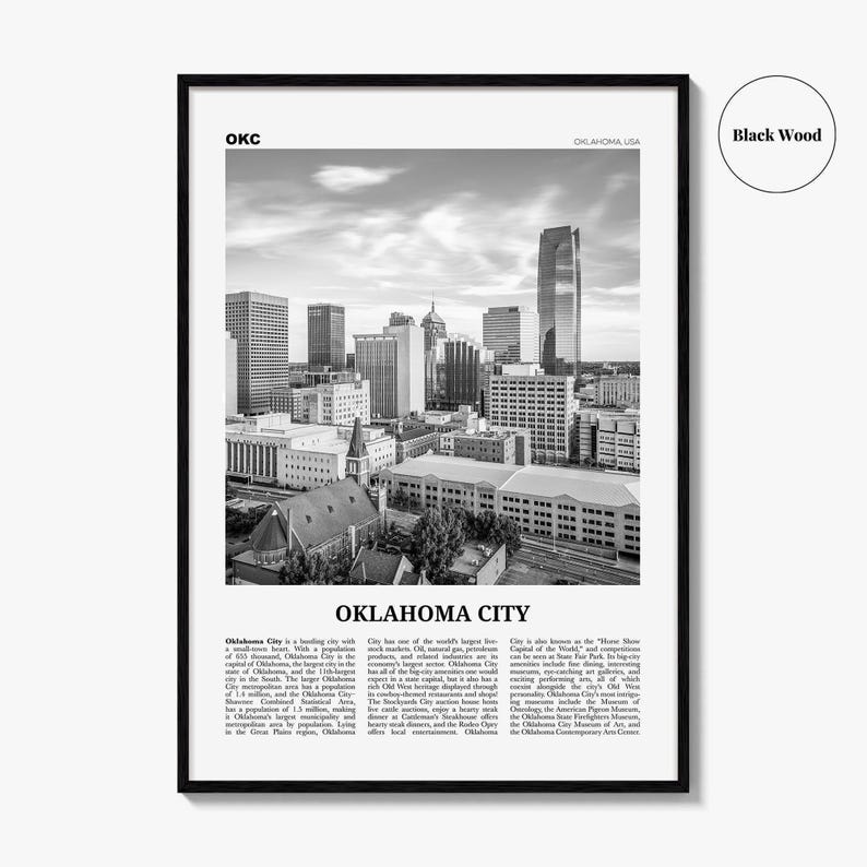 Oklahoma City Poster Print Black and White, Devon Tower Photo, Oklahoma ...