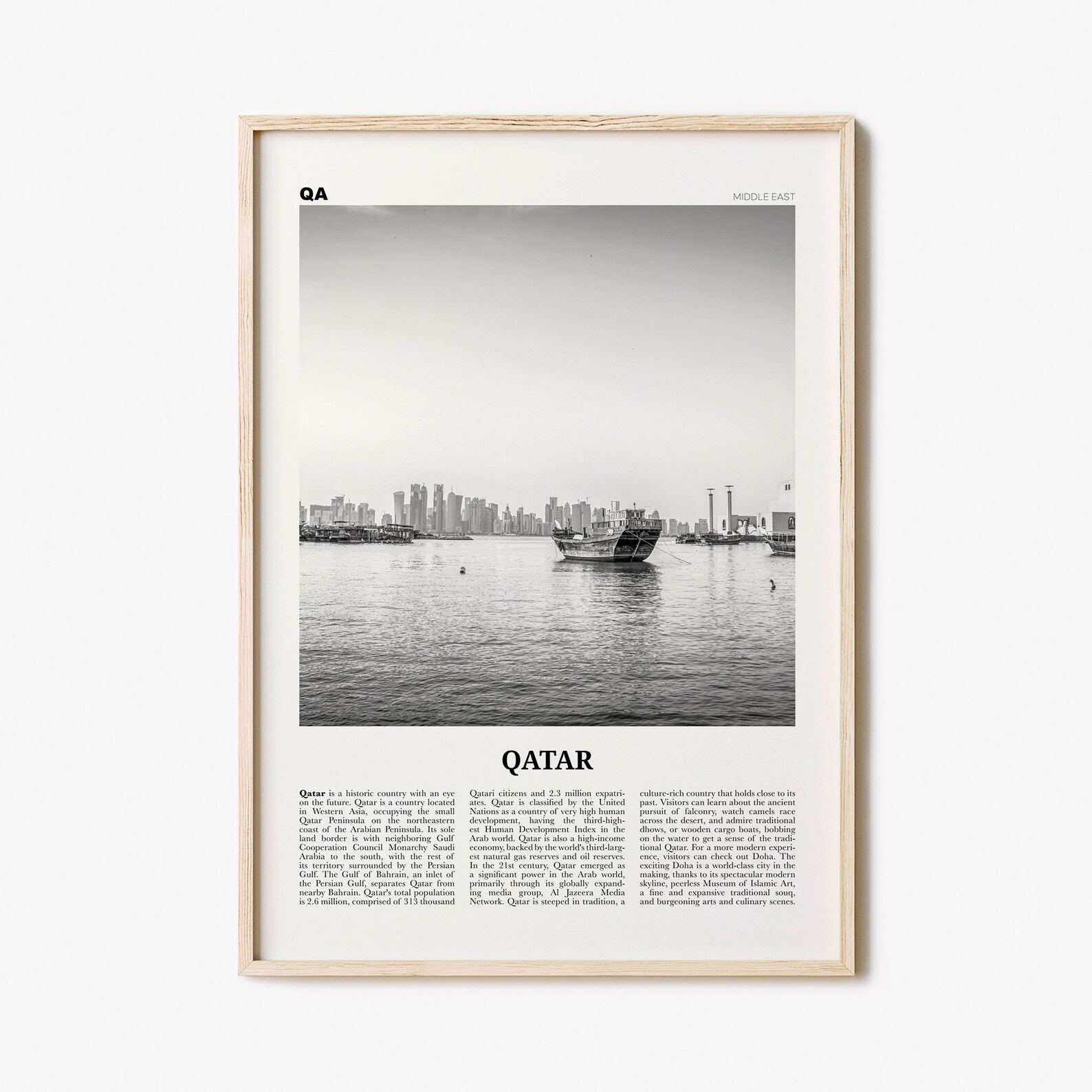 Qatar Print Black and White Qatar Wall Art Qatar Poster - Etsy