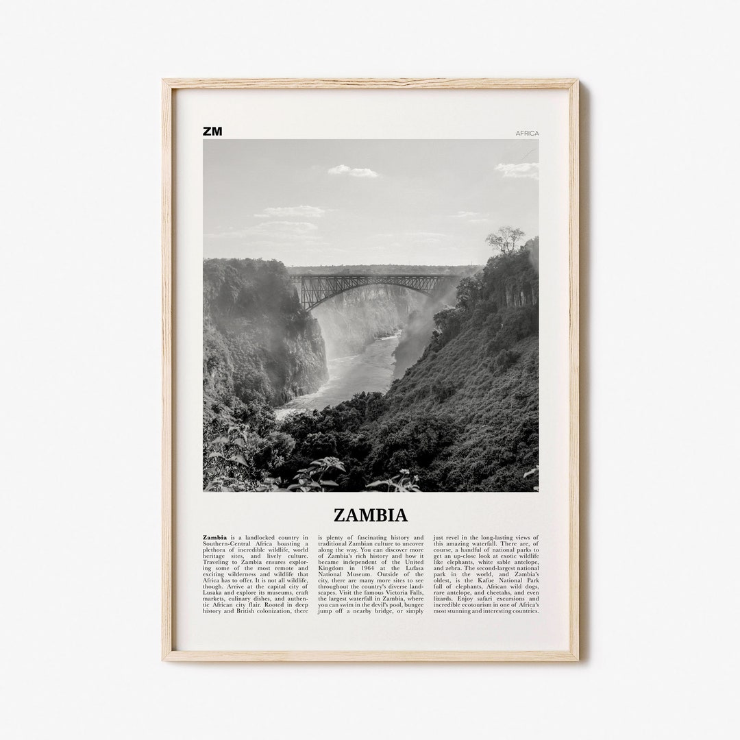 Zambia Print Black and White, Zambia Wall Art, Zambia Poster, Zambia ...